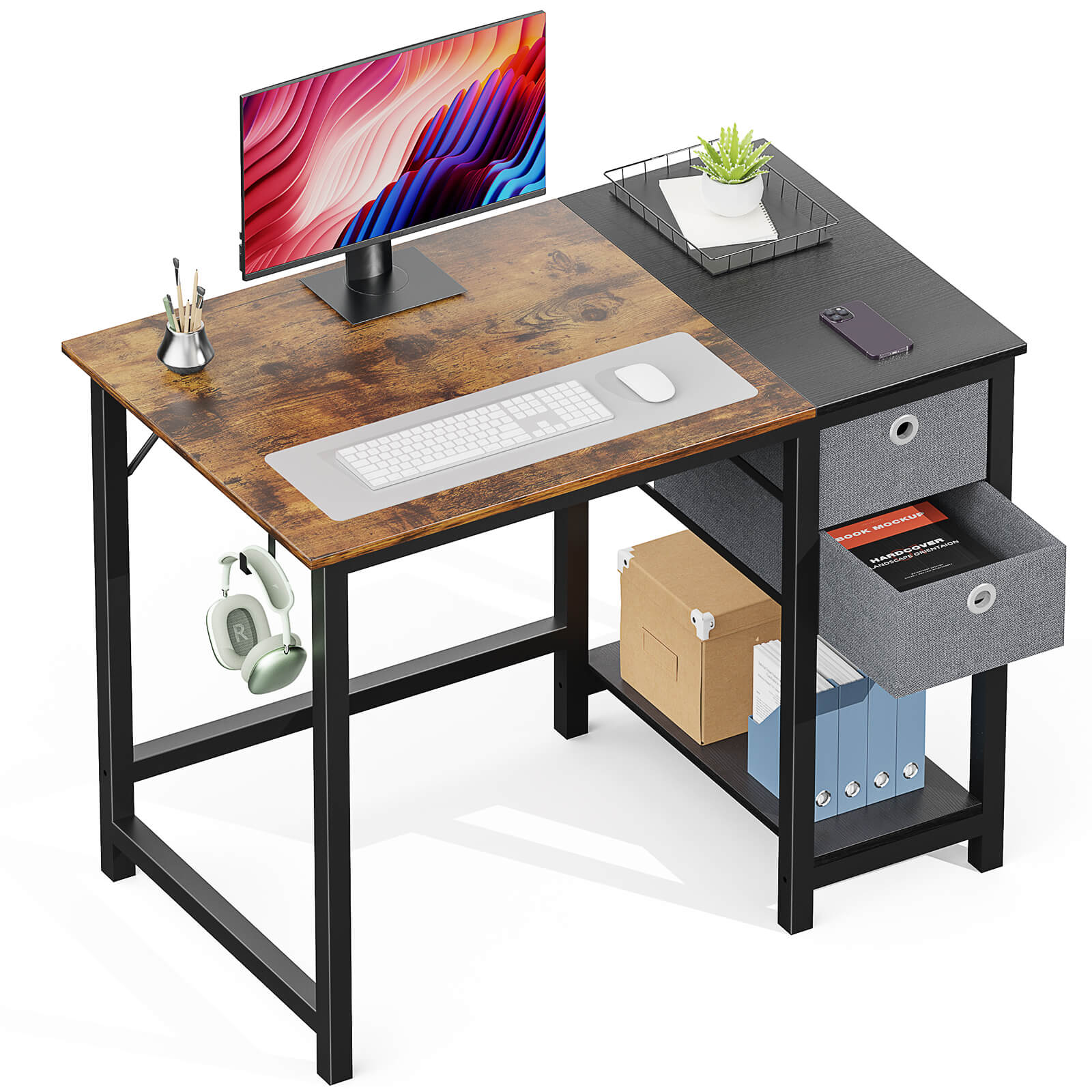 Computer Desk -40/47/55 inch Desk Study Desk with 2 Drawer Storage She ...
